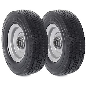 AR-PRO (2-Pack) 8-Inch Solid Wheel Replacement - 2.50-4" Flat Free Tire and Wheel with 5/8 extra 3/4 Bearings and 2.2" Offset Hub - Compatible with Hand Truck, Generator, Gorilla Carts