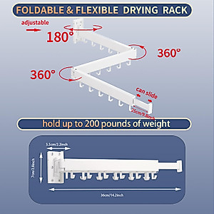 Dr.DJ Clothes Drying Rack for Laundry, Retractable Clothes Hanger Rack Wall Mounted Folding Indoor, Drying Rack, Space Saver Clothes Rack,Collapsible (Tri-Fold) with 18 J-Hooks Laundry Rack White
