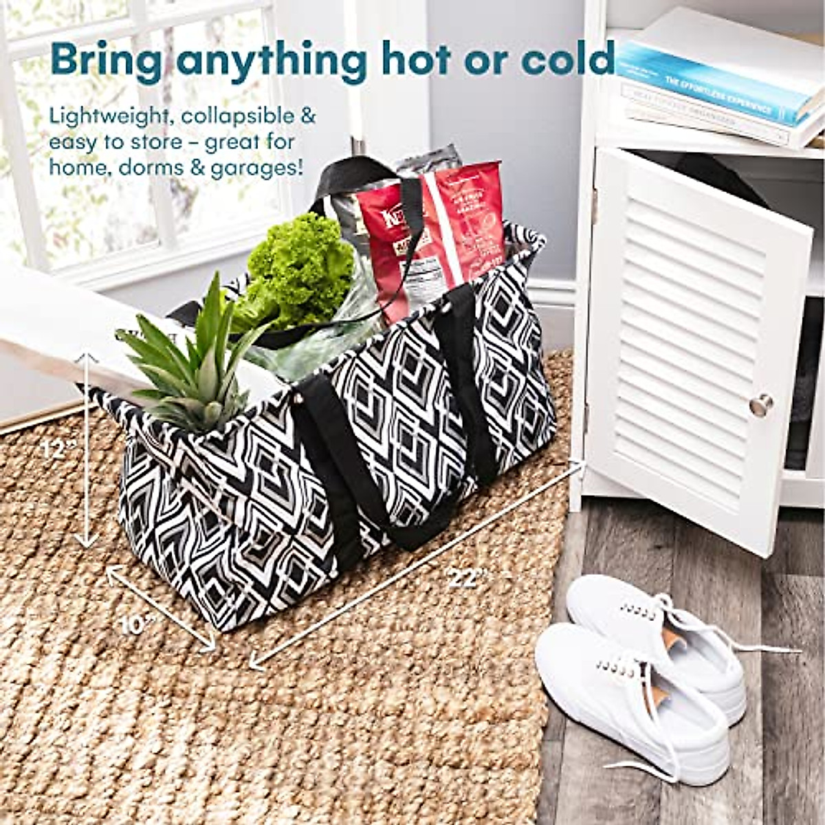 VP Home Reusable Tote Bags (Geometric Diamond) for Grocery and Picnic Bags for Trip Birthday Party, Mother's Day, Holiday, Christmas Day, Grocery Store, Supermarket, Outdoor Picnic etc