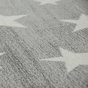 Kids Room Rug Starry Sky Design Star Trend for Playroom Pastel in Grey White, Size:5'3" x 7'3"