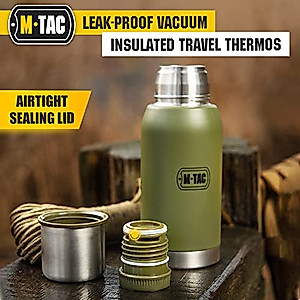 M-Tac Thermo Bottle Type 2 for Cold & Hot Beverages - Stainless Steel Leakproof Vacuum Insulated Flask (Olive, 25 oz)