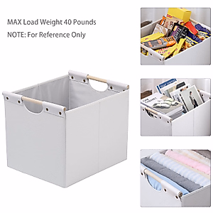 HOONEX Large Collapsible Storage Bins, Linen Fabric, Pack of 2, Storage Baskets with Wooden Carry Handles and Sturdy Heavy Cardboard, for Home, Office, Car, Nursery, White