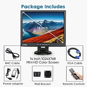 JaiHo 14 Inch LCD Security CCTV Monitor, 1024x768 4:3 Resolution Color TFT LCD Display Screen with HDMI/VGA/BNC/AV Ports for Surveillance Camera, STB and Other Video Equipment, Built-in Speaker