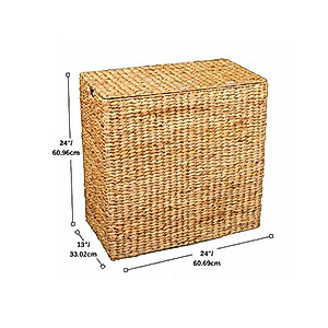 BirdRock Home Water Hyacinth Laundry Hamper Divided Interior (Natural) - Eco Friendly - Made of Hand Woven Hyacinth Fibers - Includes Two Removable Cotton Liners Bag - Wicker Laundry Basket with Lid