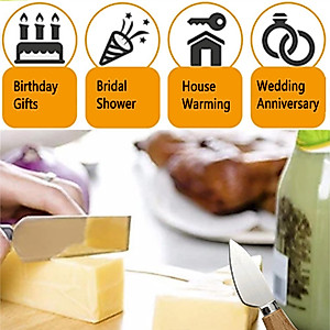 PBXZET 6-Piece Cheese Knife Set, Cheese Knives Cheese Knife Set Wooden Handle Stainless Steel Cheese Slicer Fork Spreader for Cheese Butter Pizza Cake Cutlery Cheese Knife Gift Set (Acacia)