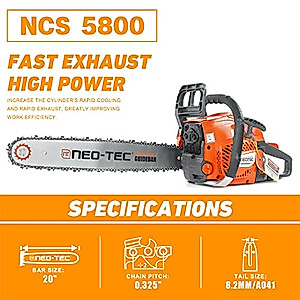 NEOTEC 20 Inch Chainsaw, 58CC Power Chain Saws Gas Powered 2 Stroke Handed Petrol Gasoline Chain Saw for Cutting Wood Outdoor Garden Farm Home