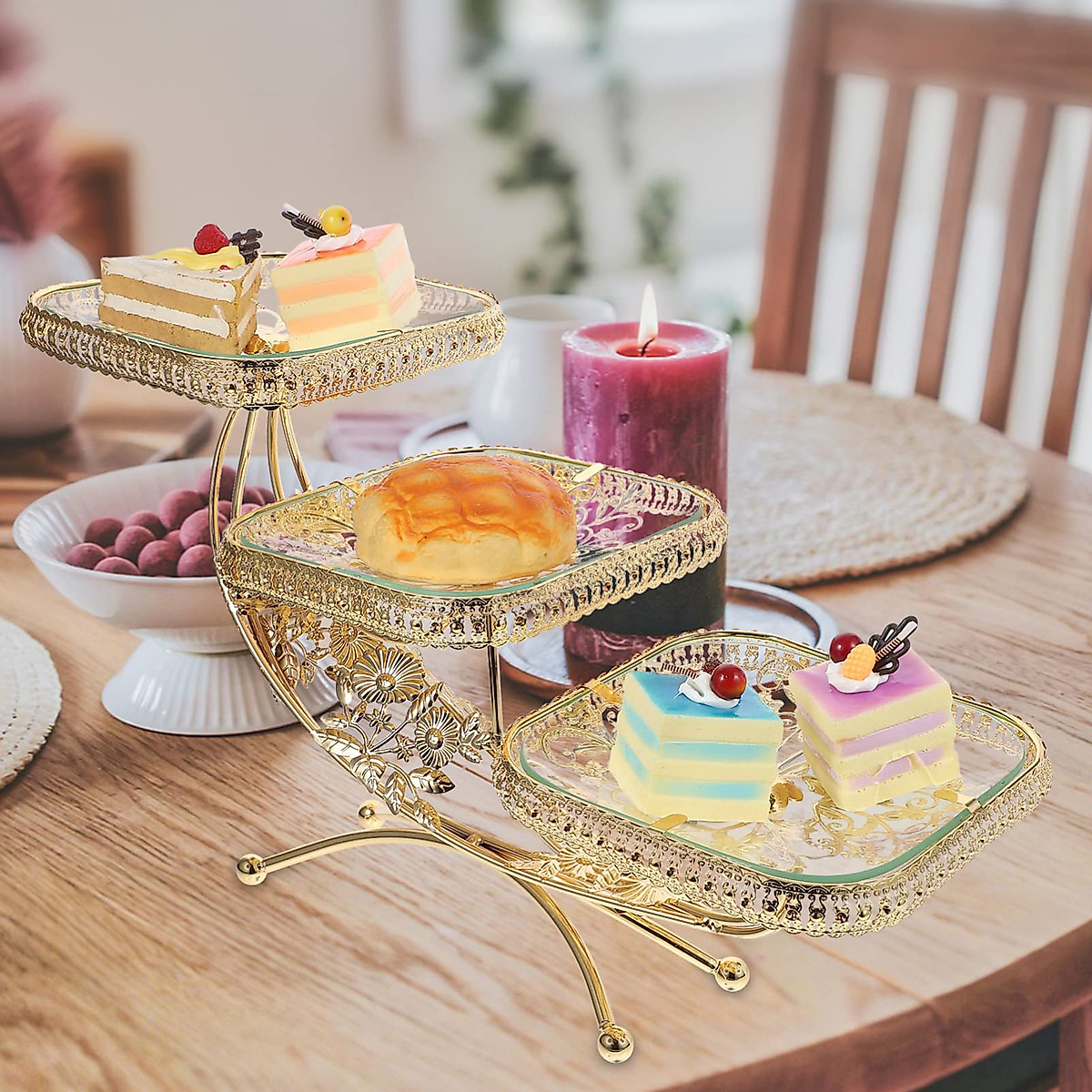 BESTOYARD 3 Tier Serving Stand European Style Glass Serving Platters Serving Trays for Snacks Appetizers Fruit Salad Cupcake Dessert Tea Party Display