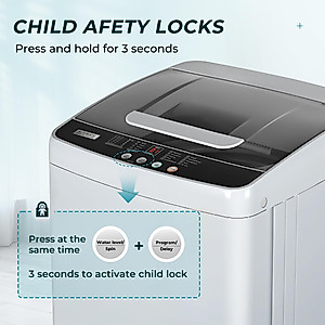 Euhomy 1.03cu.ft Portable Washer, 8.8LBS Capacity Small Portable Washing Machine with 10 Programs 5 Water Levels, Drain Pump and LED Display,Compact Washer for Apartments, RVs, Homes, Light Gray