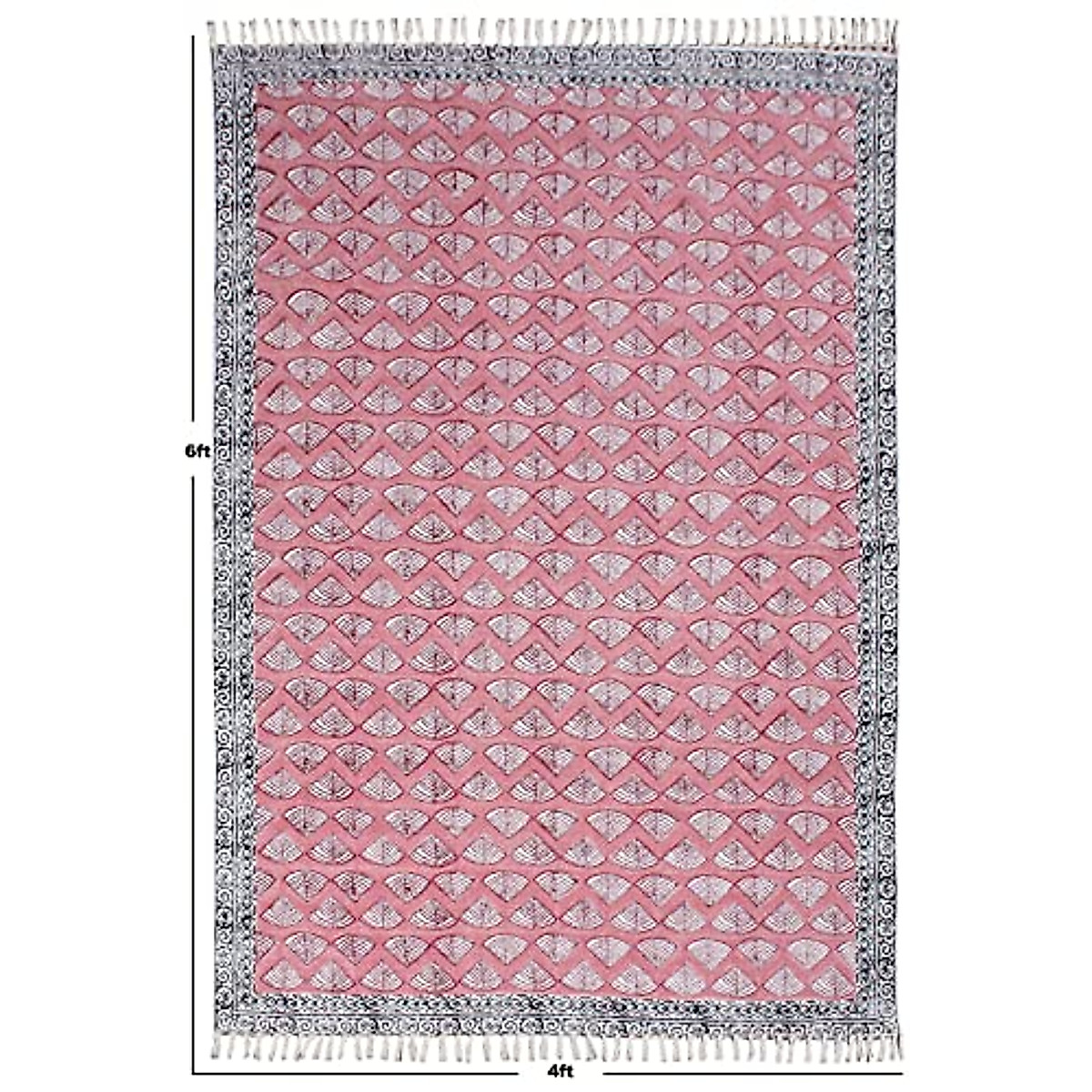 Casavani Indian Handmade Cotton Dhurrie Bordered Pink & Beige Area Rug Boho Kilim Flat Weave Rug Indoor Hall Room Decor Carpet Throw Rugs for Bedroom Living Room Bathroom Balcony 3x10 Feet Runner