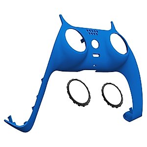 eXtremeRate Blue Decorative Trim Shell Compatible with p s 5 Controller, Soft Touch DIY Replacement Clip Shell, Custom Plates Cover Compatible with p s 5 Controller with Accent Rings
