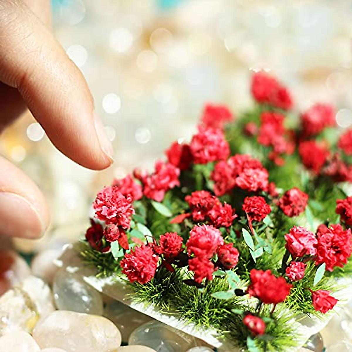 40 Pcs Flower Cluster Flower Vegetation Groups Grass Tufts Miniature Static Scenery Model for DIY Architecture Building Model Railway Train Diorama Garden Scenery Landscape Layout (Red)