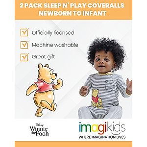 Disney Winnie the Pooh Newborn Baby Boys 2 Pack Sleep N' Play Coveralls White/Red 0-3 Months