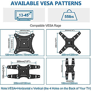 Full Motion TV Wall Mount TV Bracket with 360°Rotation, JUSTSTONE Swivel Tilt Extension TV Mount Fits Most 13-45 Inch TVs & Monitors, Max VESA 200x200mm, Holds up to 55lbs/25kg