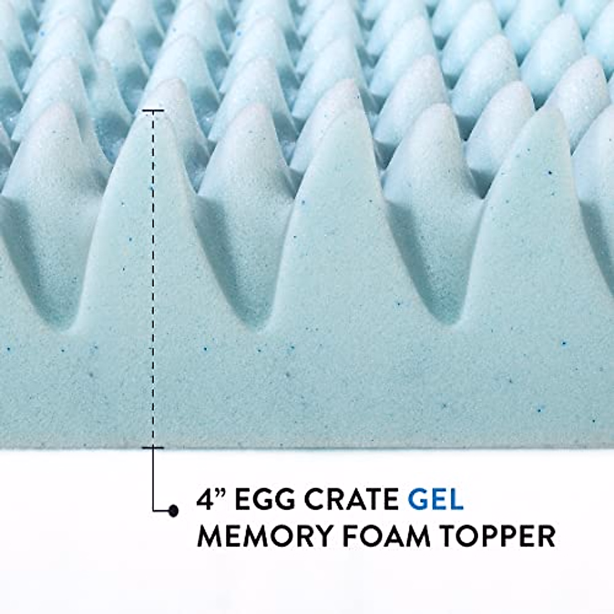 Best Price Mattress 4 Inch Egg Crate Memory Foam Mattress Topper with Cooling Gel Infusion, CertiPUR-US Certified, Short Queen Light Blue