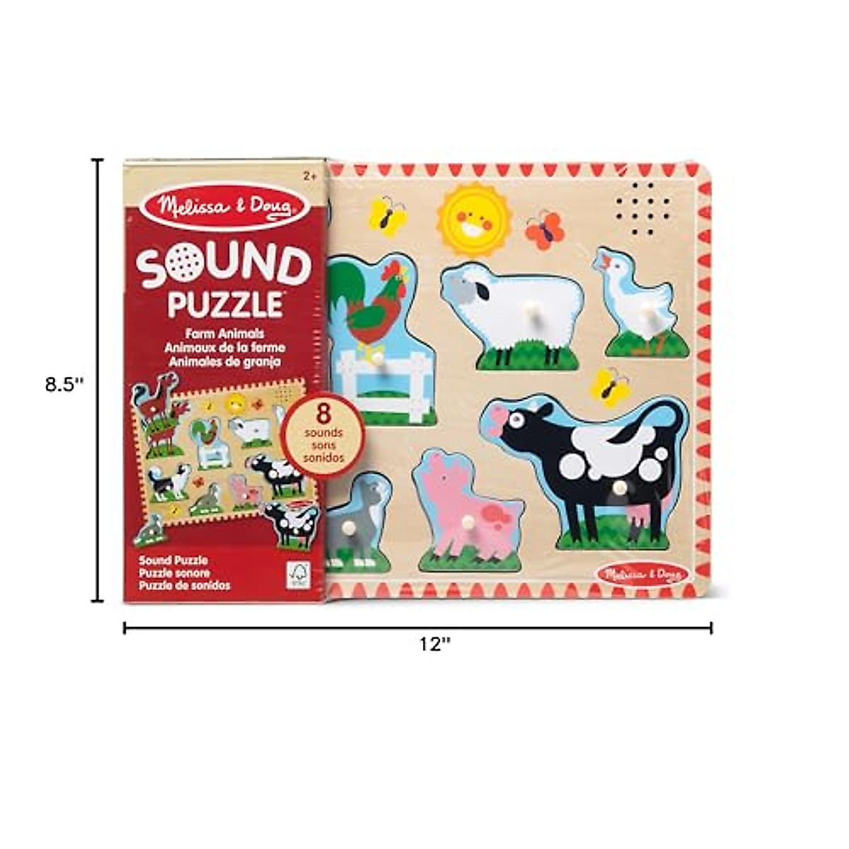 Melissa & Doug Farm Animals Sound Puzzle - Wooden Peg Puzzle With Sound Effects (8 pcs)