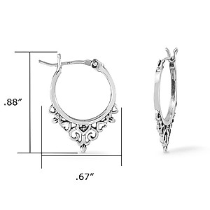 Boma Jewelry Sterling Silver Bohemian Filigree Snap Down Hoop Earrings