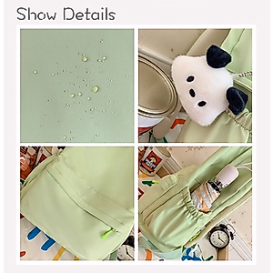 JHTPSLR Preppy Backpack with Plushies Cute Aesthetic Backpack Solid Kawaii Backpack Waterproof Laptop Backpack Casual Daypack (Black)