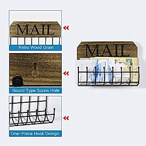 SRIWATANA Rustic Mail Holder Organizer, Key Holder Wall Mount Mail Sorter for Hallway Foyer and Home Decoration - Carbonized Black