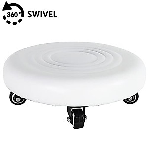 WKWKER Modern Roller Seat 360° Rotating PU Leather Rolling Stool Floor Stools with Universal Caster Ottoman Step Stools Fitness Sport H：4.6" Swivel Wheels for Home Garage Shop (White)