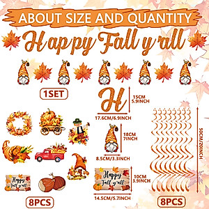 Happy Fall Y'all Decorations, Fall Party Decorations Supplies Glitter Happy Fall Y'all Banner, Pumpkin Maple Leaf Ceiling Hanging Swirls, Maple Garland for Fall Thanksgiving Day
