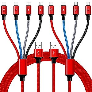 Multi Charging Cable, 10Ft 2Pack Multi Fast Charging Cord Braided Universal 4 in 1 Multi Charger Cable Long Multi USB Cable Adapter IP/Type C/Micro USB Port for Cell Phones/Tablets/Samsung Galaxy/More