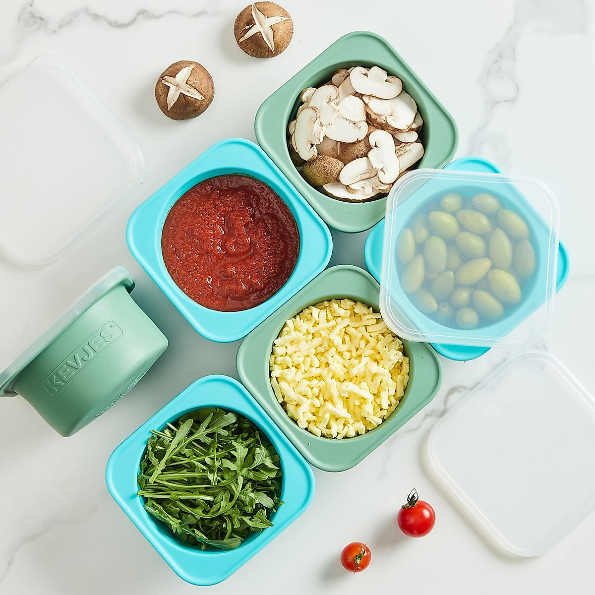 KEVJES Stackable Silicone Artisan Pizza Dough Proofing Boxes Proving Containers with Lids-2 pack-500ml portion (Green)