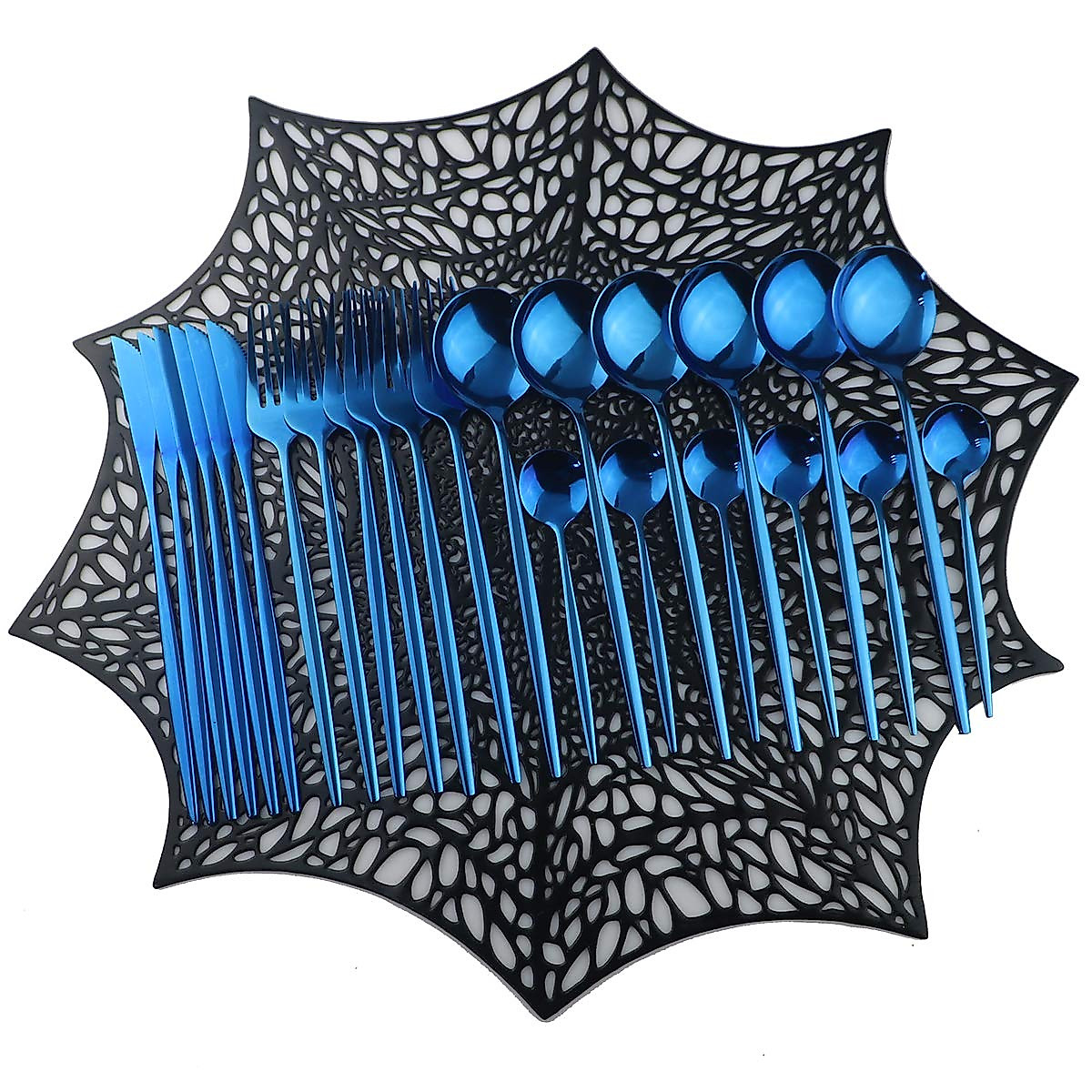 Uniturcky Mirror Polished Blue Silverware Set,24-Piece 304 Stainless Steel Satin Finish Flatware Set,Kitchen Utensil Set,Tableware Cutlery Set for Home and Restaurant, Dishwasher Safe Service For 6