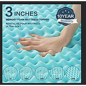 LANELIFE 3 Inch Egg Crate Memory Foam Mattress Topper California King Cooling Gel & Bamboo Charcoal Infusion, Fitted Bamboo Fiber Cover Ventilated Design, Comfort Body Support & Pressure Relief