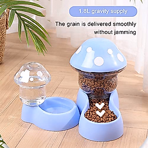 Worparsen Pets Auto Feeder, Automatic Dog Gravity Food Feeder, Cat Water Dispenser, Mushroom Shape Dog Cat Water Food Container, Pet Food Bowl for Small Medium Dog Pets Puppy Kitten Green