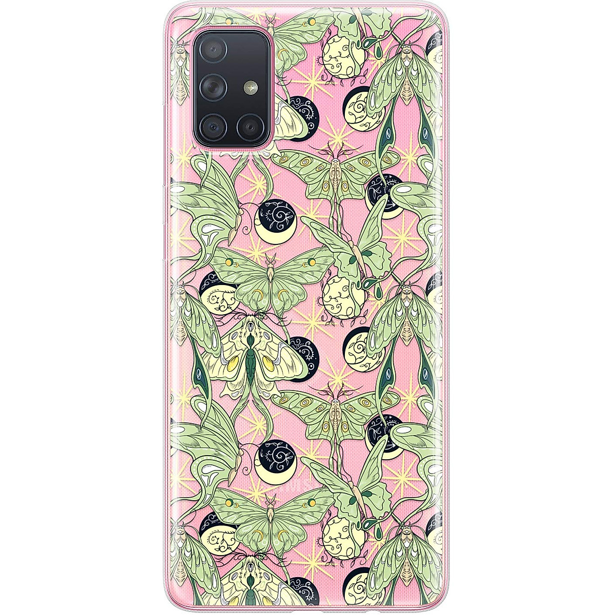 TPU Phone Case Compatible with Samsung A72 A71 5G A70 A51 A50 A32 A21 A11 A12 A13 A14 A01 Magic Silicone Shockproof Protective Cute Stars Luna Moth Moon Phases Flexible Boho Clear Lightweight