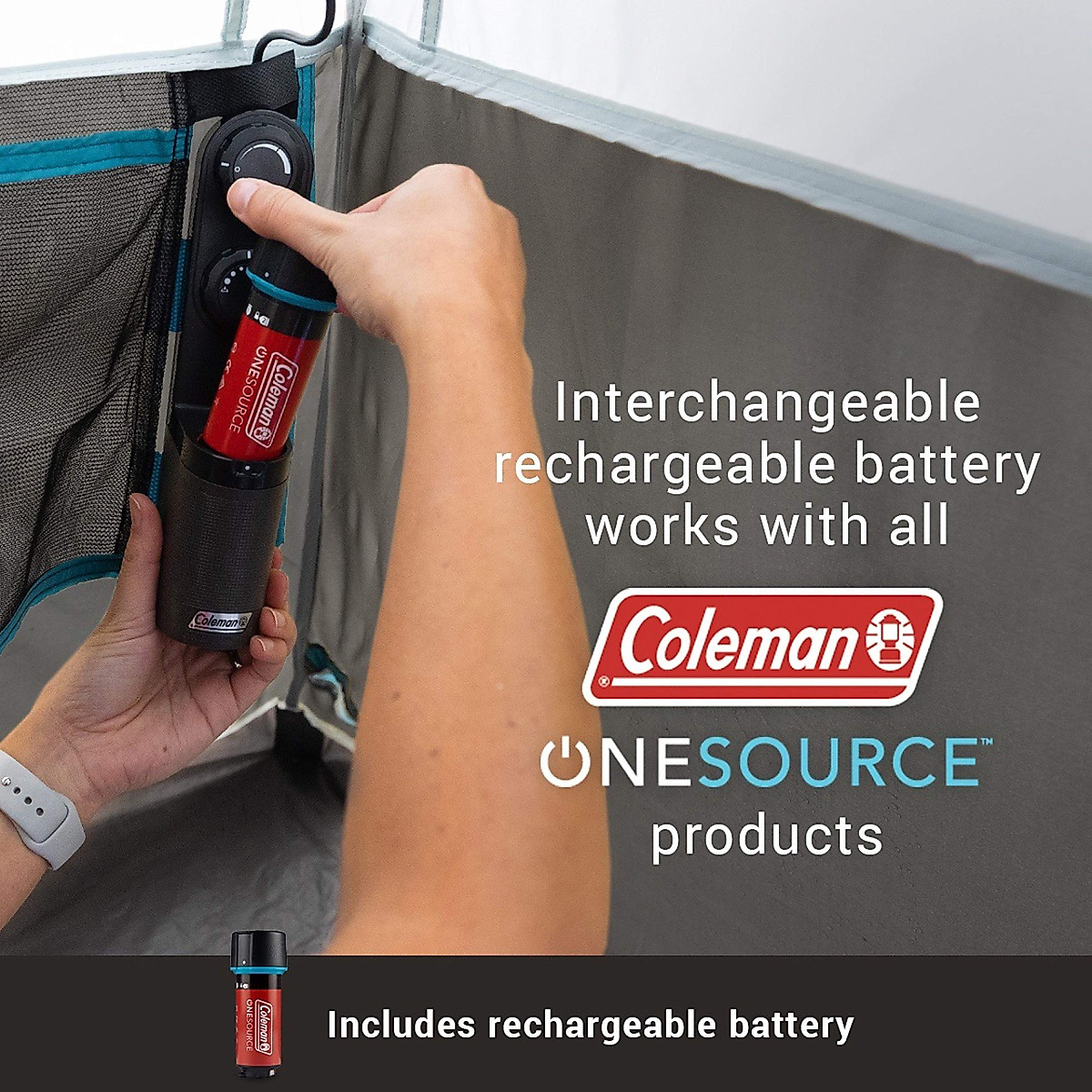 Coleman OneSource Rechargeable 4/6 Person Camping Tent with Airflow System & LED Lighting, Includes Rainfly, Tent Fan, Lights, and Interchangeable Battery Pack, Easy Setup Tent for Camping