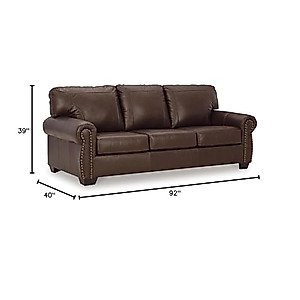 Signature Design by Ashley Colleton Classic Leather Match Sofa with Nailheads, Dark Brown