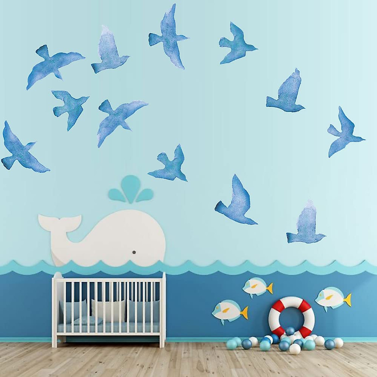 Blue Seagull Wall Sticker Party Decor Supply Kit for 1st Birthday Princess Under The Sea Baptism Mermaid Baby Shower Hawaiian Pool Holiday Anti-Collision Window Bird Stickers (Blue Seagull)