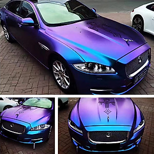 ASENDIWAY Chameleon Glossy Metallic Purple to Blue Vehicle Car Adhesive Vinyl Wrap Stretchable Decal Adhesive Sticker Film Sheet Air Release DIY Decoration Vinyl