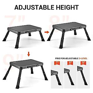 ALPURLAD Step Stool Bed Step Stools for High Beds Height-Adjustable Foldable One Step Ladder with Non Skid Rubber Platform for Rv,Toilet,Kitchen and Bed 330-Pound Capacity