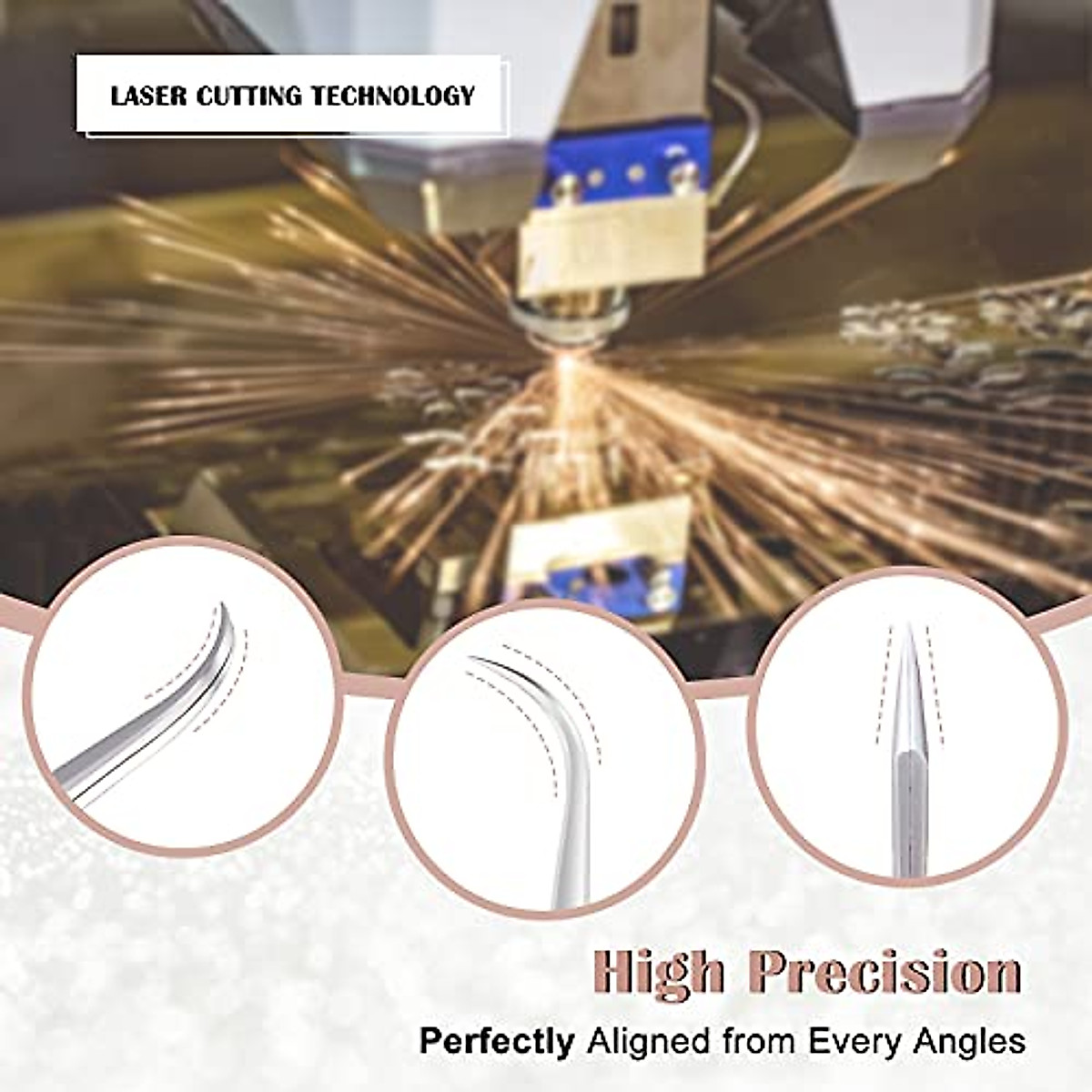 LANKIZ Eyelash Extension Tweezers Stainless Steel Straight and Curved Volume Lash Tweezers Set for Eyelash Extension Professional-Rose Gold