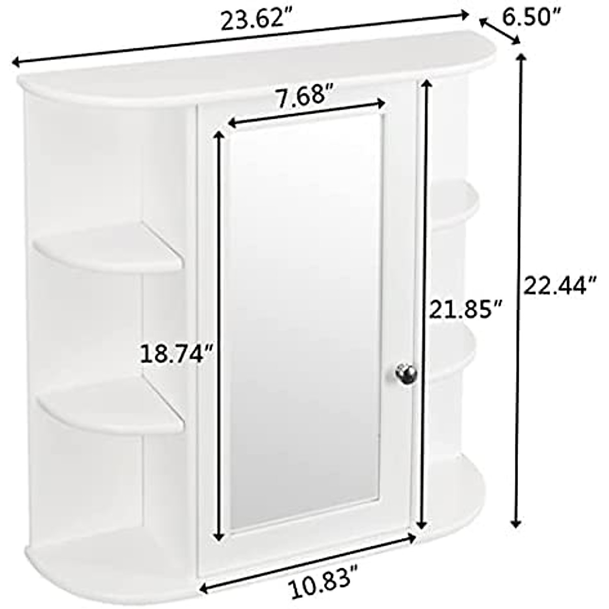 be current Mirror Cabinet, Bathroom Wall Storage Wooden Mounted Medicine Cabinet with Adjustable Shelf and 6 Open Compartments, L 23.6 inch x W 6.5 H 22.4 - White