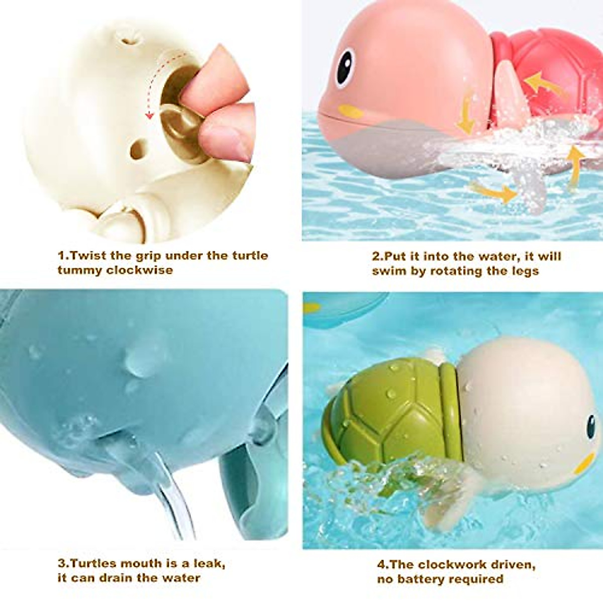 Baby Bath Toys for Toddlers 1-3 Cute Swimming Turtle and Dolphin Bath Toys Wind Up Baby Bathtub Toys for Baby Boys and Girls for Ages 6 Months & up 4 Pack