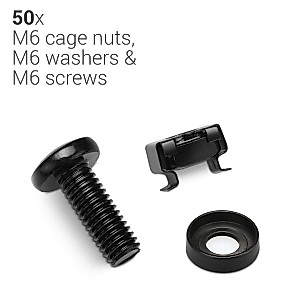 kwmobile 50 Pack M6 Cage Nuts, Bolts and Washers Kit - For Patch Panel Rack Mount Equipment Data Network Cabinets Size 19 Inch and 10 Inch - Black