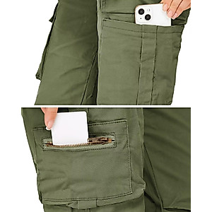 AKARMY Women's Relaxed Fit Cargo Pants Outdoor Sport Hiking Pants Casual Pants Parachute Pants with Zipper Pockets 8611 Military Green 10