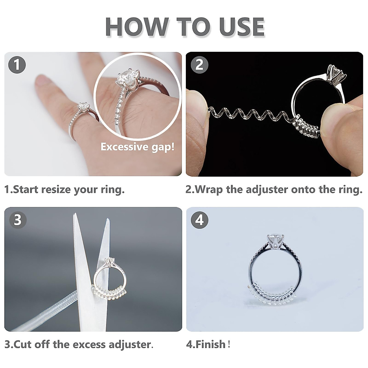 12 Pack Clear Ring Size Adjuster, 4 Sizes Ring Sizer for Different Band Width, Invisible Ring Guards for Loose Rings…