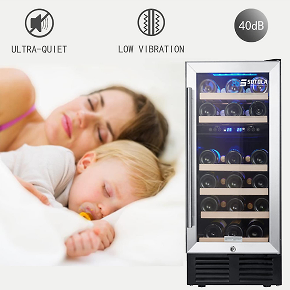 15 Inch Wine Cooler Refrigerators, 28 Bottle Fast Cooling Low Noise and No Fog Wine Fridge with Professional Compressor Stainless Steel, Digital Temperature Control Screen Built-in or Freestanding