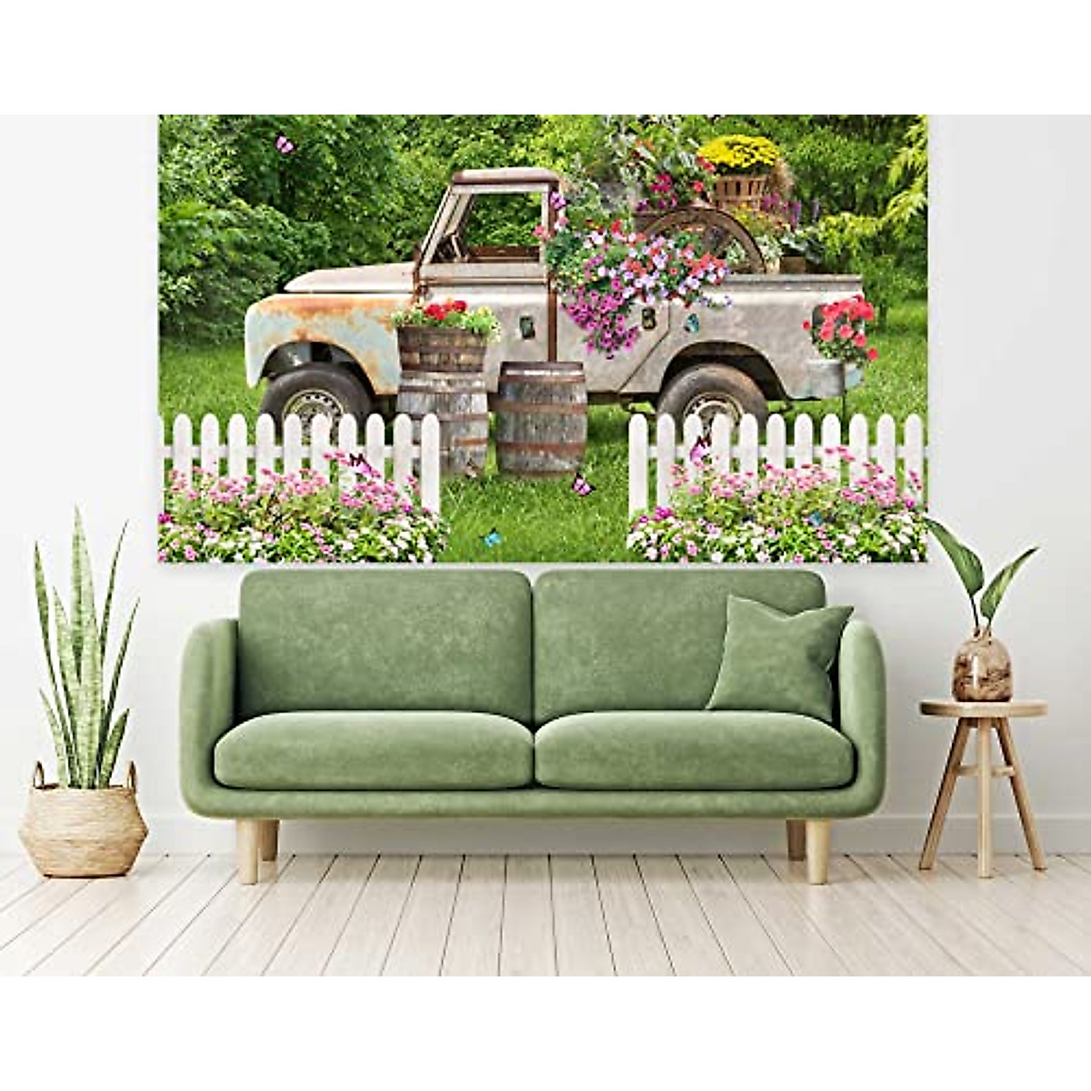 Ticuenicoa 7×5ft Spring Truck Garden Backdrop Secret Garden Grassland Fence Floral Background for Photography Birthday Newborn Party Banner Wall Decorations Photo Props