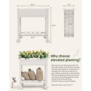 JEAREY Raised Garden Bed with Legs, HDPE Elevated Garden Boxes with Wheels, Raised Planter Box Outdoor, for Flowers Vegetables Herbs Backyard Patio Balcony, White