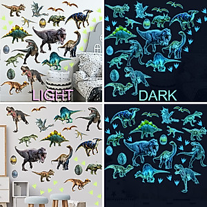 Dinosaurs Wall Decals Glow in The Dark Dinosaur Wall Stickers Removable Tyrannosaurus Wall Decor Dinosaur Eggs and Paw Print Wall Mural for Kids Nursery Living Room Bedroom Classroom Home Decoration