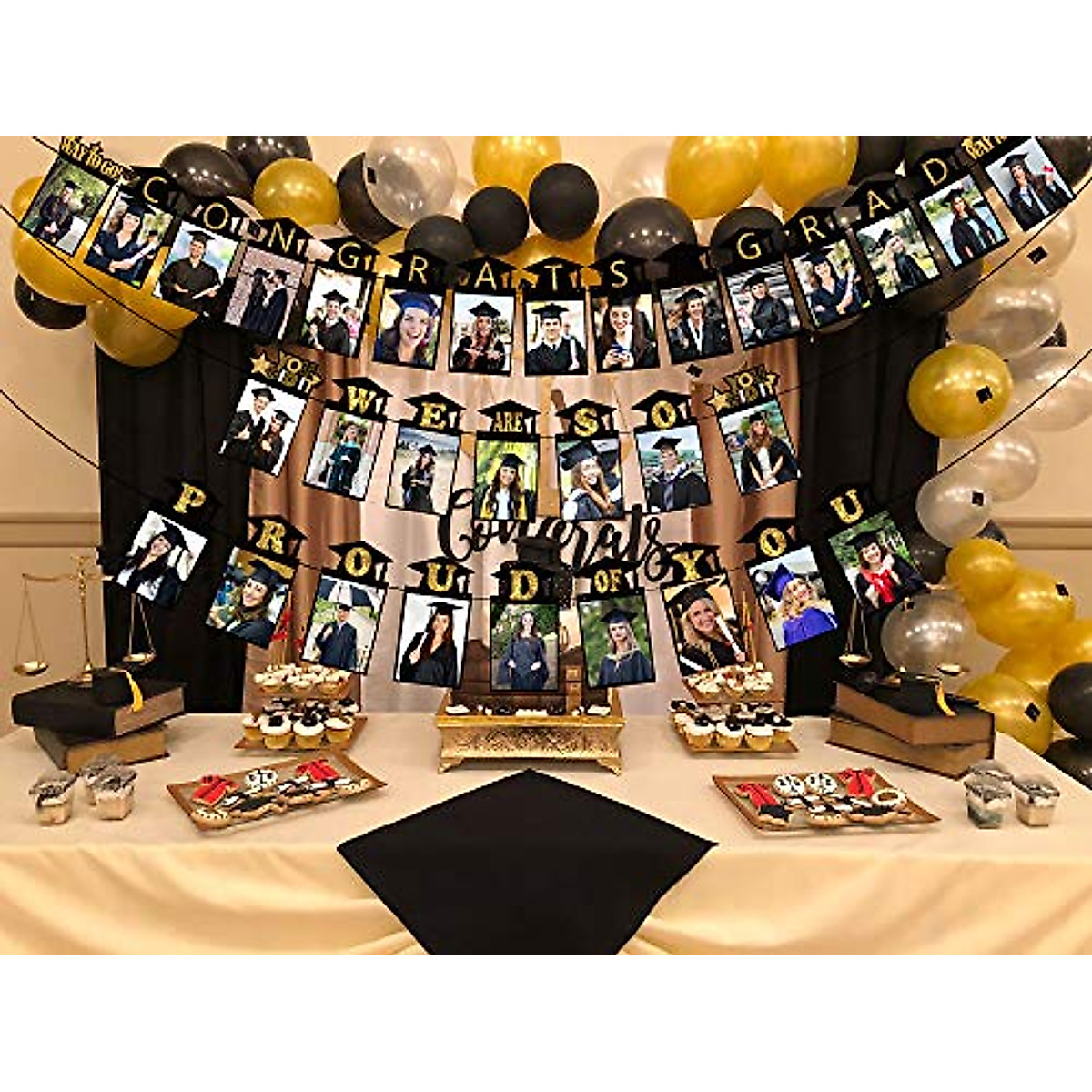 3PCS Graduation Decorations Class of 2023 Photo Banner Party Supplies - Congrats Grad We are So Proud of You Garland Decor(Black)