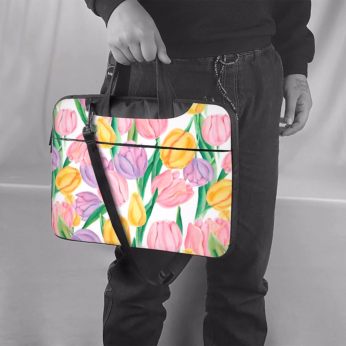 Laptop Bag Laptop Case 14 Inch Computer Bags Colorful Tulips Floral Printed Padded Sleeve Cover for Women Men