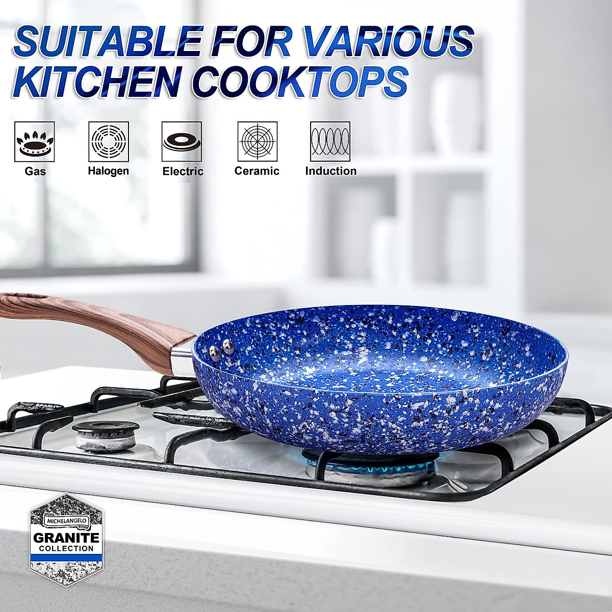 MICHELANGELO Small Frying Pan with Lid, 8 Inch Frying Pan with 100% APEO & PFOA-Free Stone-Derived Nonstick Interior, Stone Frying Pan, Small Egg Pan 8 Inch, Granite Frying Pan Nonstick - 8 IN