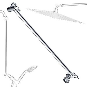 16 Inch Solid Brass Adjustable Shower Head Extension Arm with Lock Joints, Extra Long Shower Extension Arm, Flexible Height & Angle Shower Arm Extender, Universal Connection to all Shower Heads,Chrome