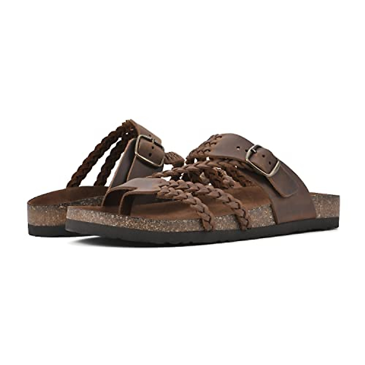 WHITE MOUNTAIN Women's Hayleigh Footbed Sandal, Brown/Leather, 8 M